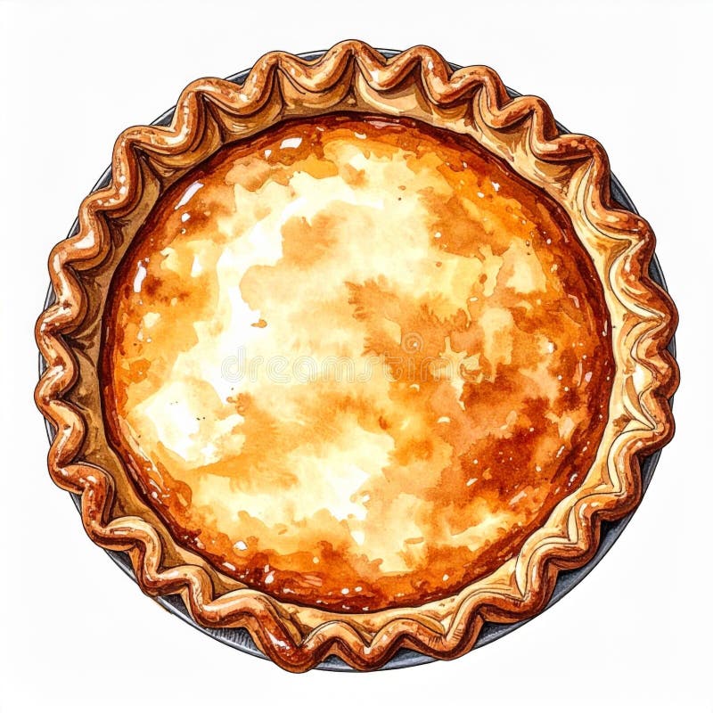 Golden Brown Custard Pie Watercolor Illustration Stock Illustration ...