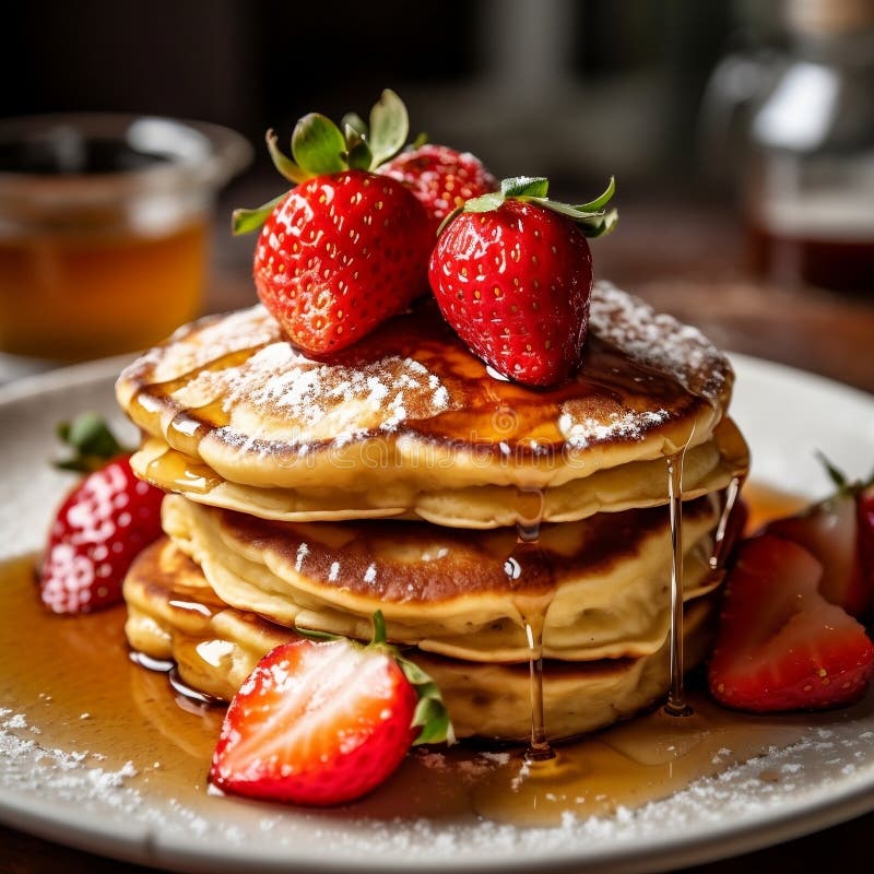 Golden Brown Fluffy Stack of Pancakes with a Side. Generative AI Stock ...
