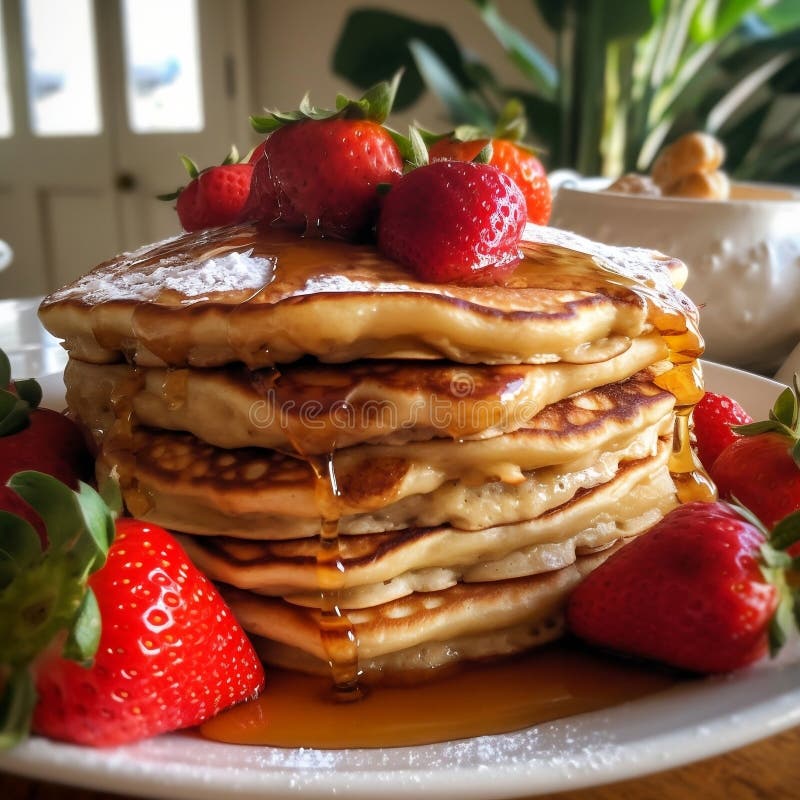 Golden Brown Fluffy Stack of Pancakes with a Side. Generative AI Stock ...