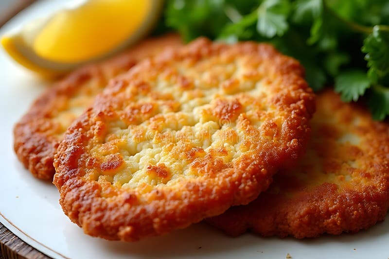 Golden-brown Fried Fish Cakes Sit on a Plate with Lemon and Parsley ...