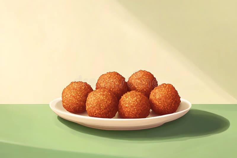 Golden-brown Fried Food Balls on a Plate Stock Illustration ...