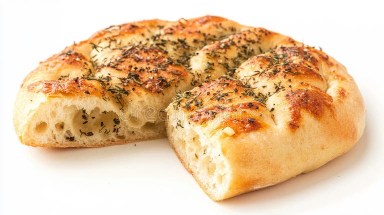 Golden Brown Herb Flatbread Cut on White Background Stock Illustration ...