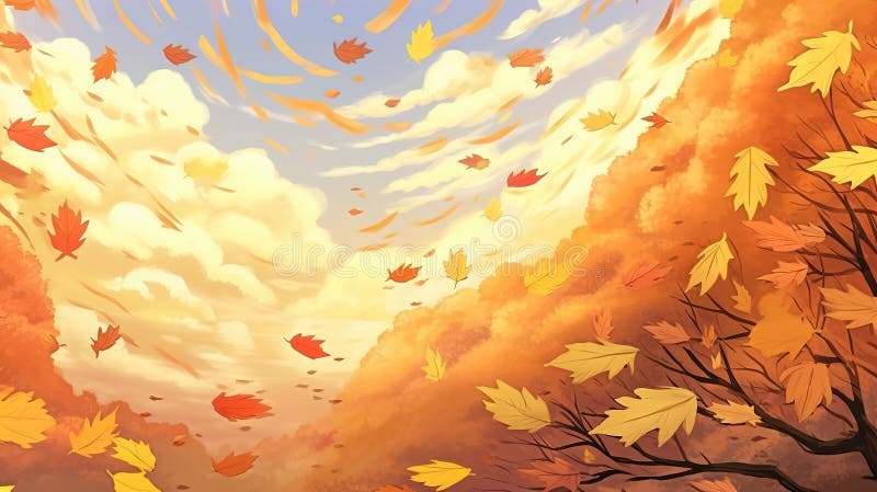 Golden Brown Inspired Autumn Artwork in an Anime Style, Wind is Blowing ...