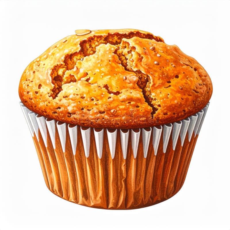 Golden Brown Muffin with Paper Liner on White Background Stock ...