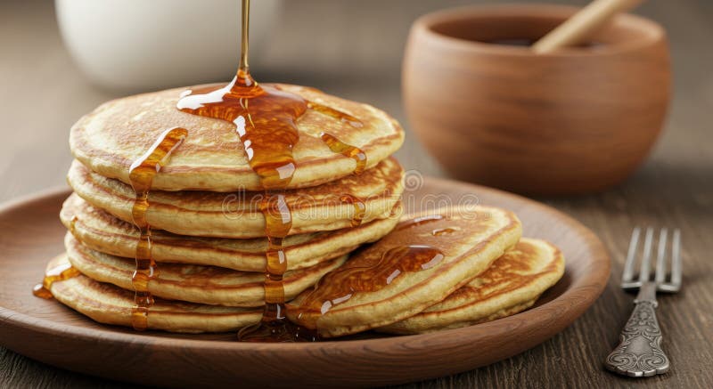Golden Brown Pancakes with Pouring Syrup Stock Illustration ...