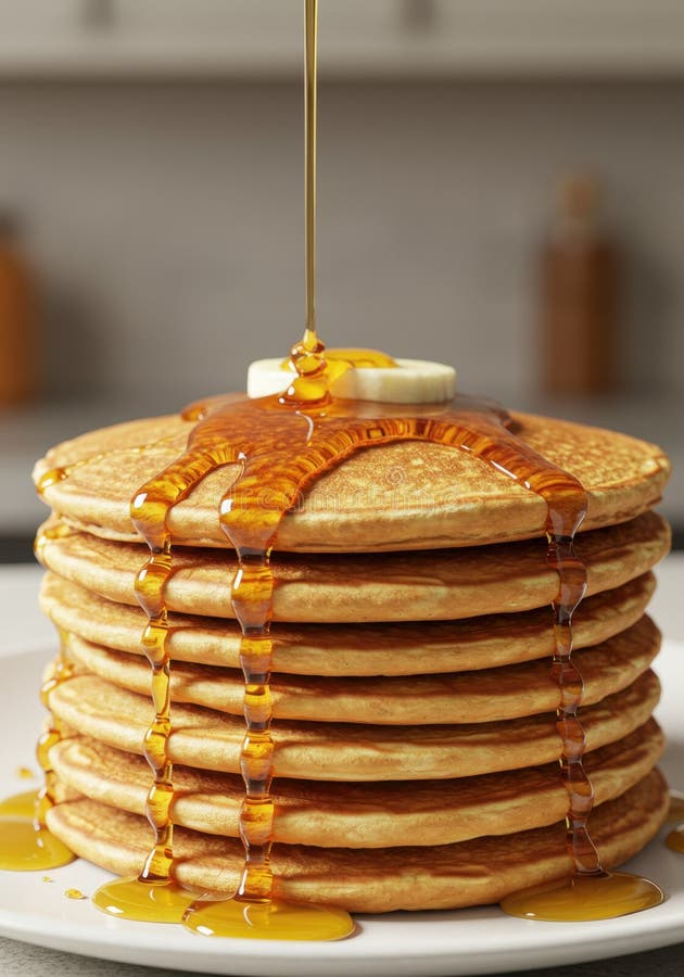 Golden Brown Pancakes Stack with Syrup and Butter Stock Illustration ...