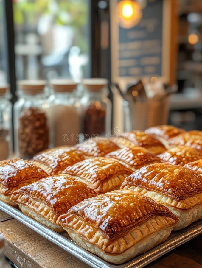 Golden Brown Pastries on Display in a Bakery. Stock Image - Image of ...