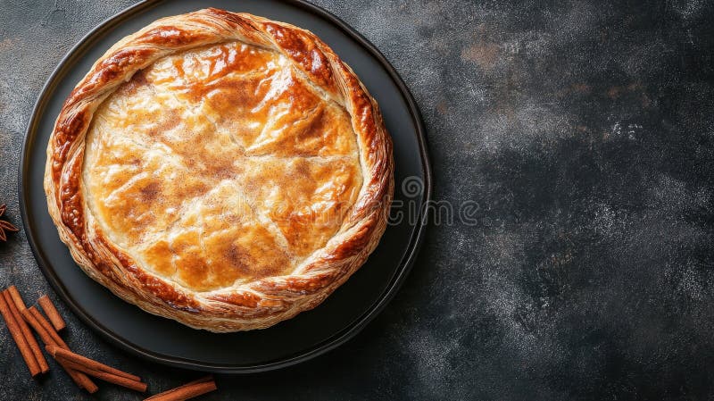 A Golden-brown Pastry Pie on a Dark Surface, Showcasing Its Flaky Crust ...