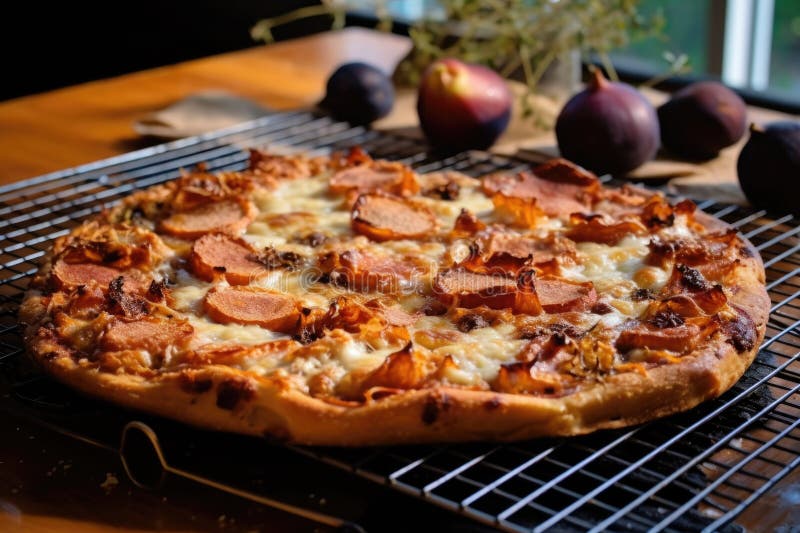 Golden Brown Pizza on a Cooling Rack Stock Photo - Image of pepperoni ...
