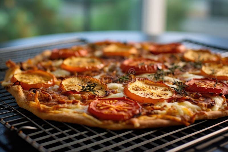 Golden Brown Pizza on a Cooling Rack Stock Image - Image of cheese ...
