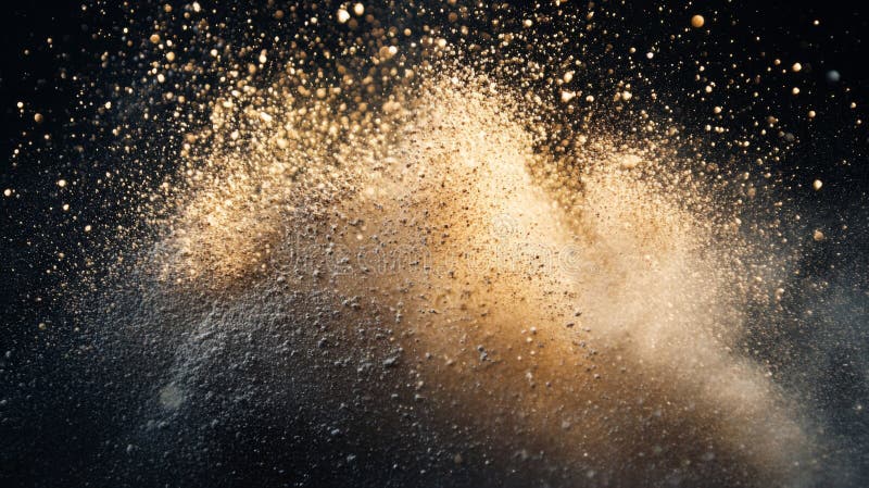 Golden Brown Powder Explosion Against Black Background Stock ...
