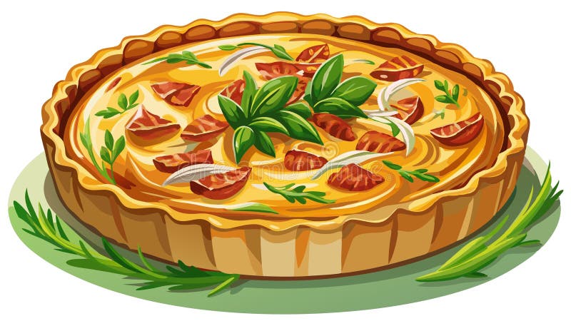 A Golden-brown Quiche with Bacon, Herbs, and a Flaky Crust Stock Vector ...