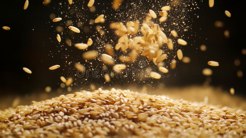 Golden Brown Rice Grains Falling Onto a Pile Stock Illustration ...