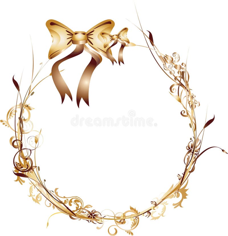 Golden and Brown Round Frame with Ribbon Stock Vector - Illustration of ...