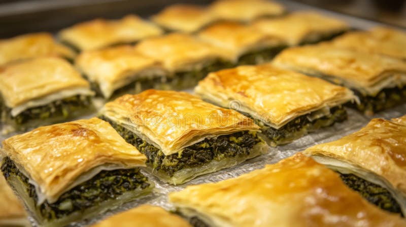 Golden Brown Spinach Phyllo Pastry Squares Stock Illustration ...