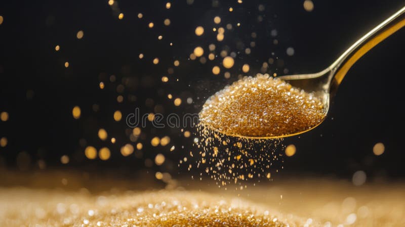 Golden Brown Sugar Crystals Falling from Spoon Stock Illustration ...