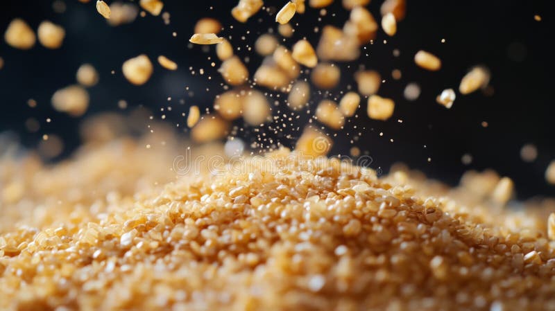 Golden Brown Sugar Grains Falling on Dark Background Stock Illustration ...