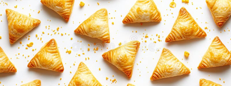 Golden-Brown Triangular Pastries on White Background Stock Illustration ...