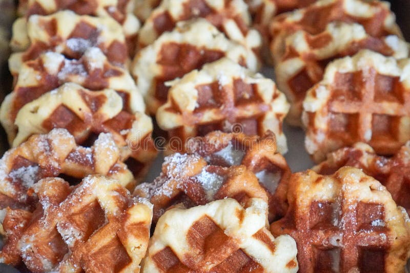 Golden Brown Waffles with Powdered Sugar Stock Photo - Image of food ...