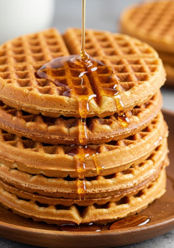 Golden Brown Waffles Stack with Syrup Drizzle Stock Illustration ...