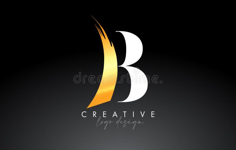 Golden Brush Letter B Logo Design with Creative Artistic Paint Brush ...