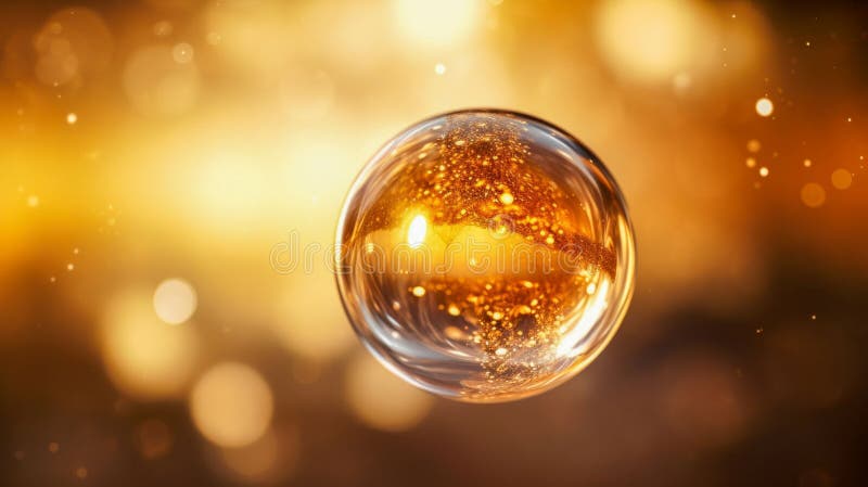 Golden Bubble Floating in a Glittering Light. Generative Ai Stock ...