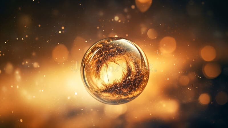 Golden Bubble Floating in a Glittering Light. Generative Ai Stock ...