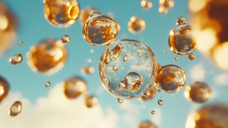 Golden Bubbles Floating in a Blue Sky Stock Illustration - Illustration ...