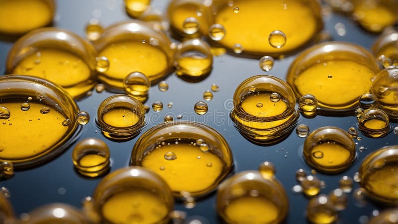 Golden Bubbles Floating on a Dark Reflective Surface Showcasing ...