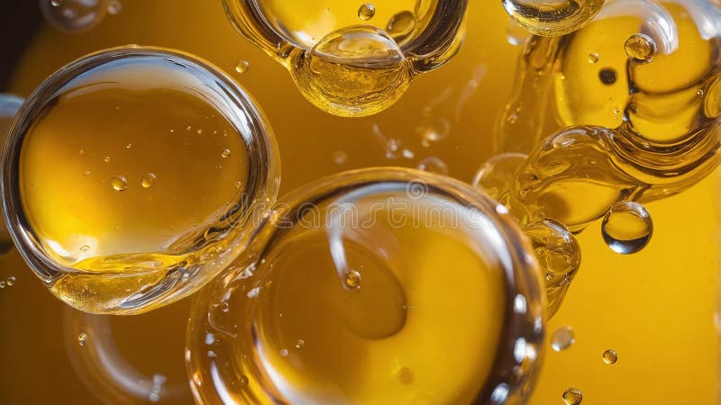 Golden Bubbles Floating on a Dark Reflective Surface Showcasing ...