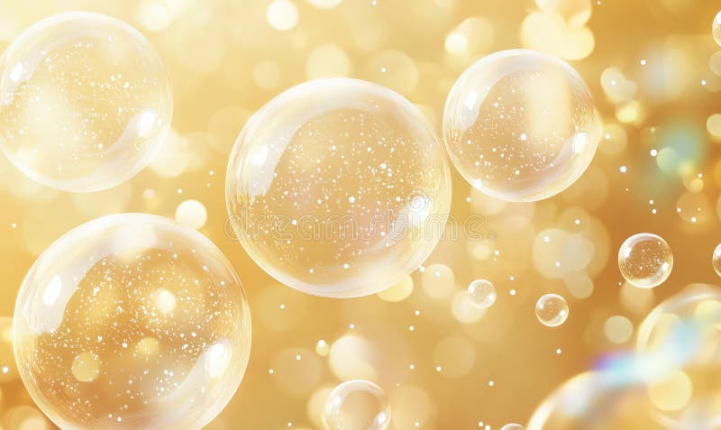 Golden Bubbles Floating in a Dreamy Background with Sparkling Light ...
