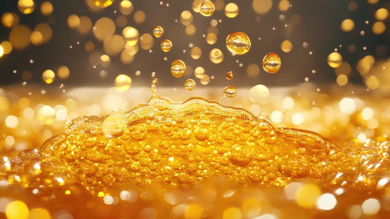 Golden Bubbles in Motion: Captivating Scene of Sparkling Liquid Droplets Stock Image - Image of ...