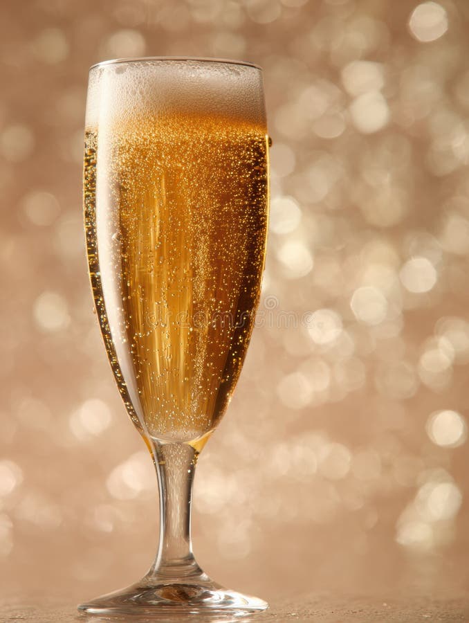 Pilsner Glass of Light Beer on Bar Table in a Dark Pub with Copy Space ...
