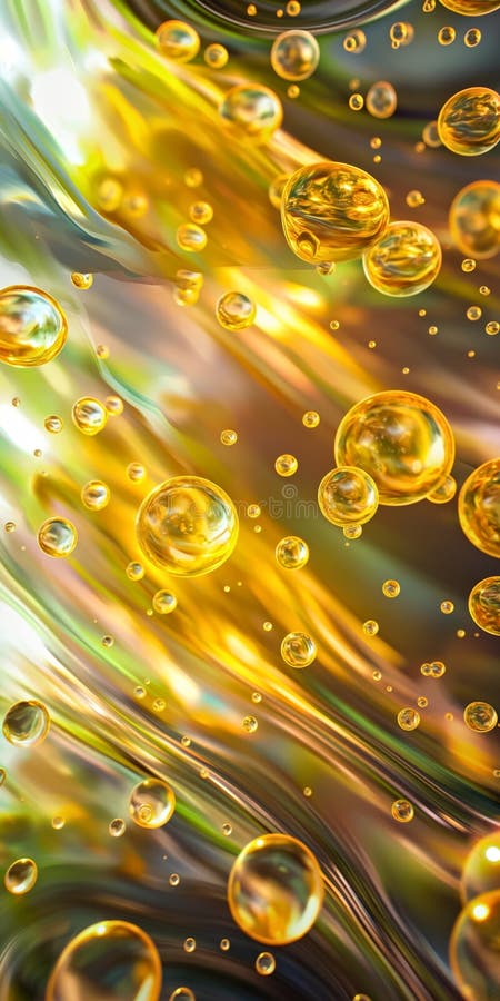 Golden Bubbles Suspended in a Translucent Medium, Creating a Vibrant ...
