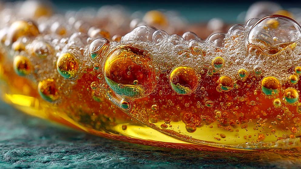 Golden Bubbles and Turquoise Liquid Create a Sparkling, Dynamic Splash ...