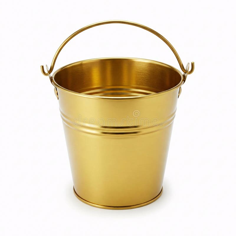 Golden Bucket Isolated on White Background. 3d Render Image Front View ...