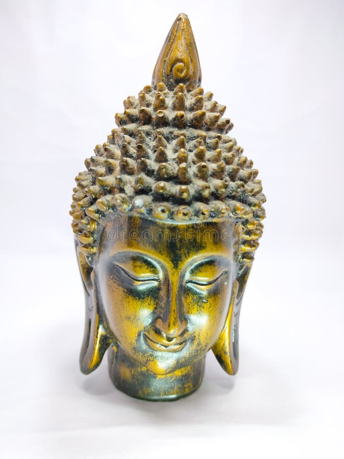 The Golden Buddha Head Statue Isolated on White Background. Stock Image ...
