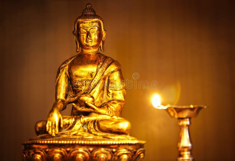 Golden Buddha with Oil Lamp Stock Photo - Image of pray, asian: 22424736