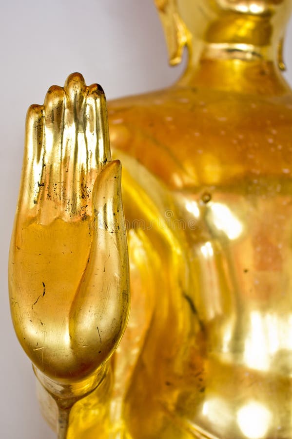 Golden Buddha Statue Blessing Hand Stock Image - Image of calm, peace ...
