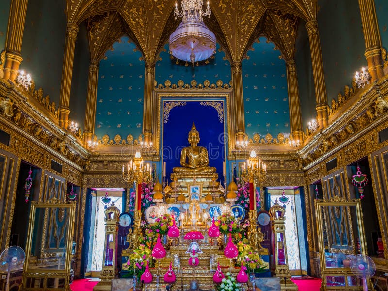 Golden Buddha Statue in Gothic Style Temple. Stock Image - Image of ...