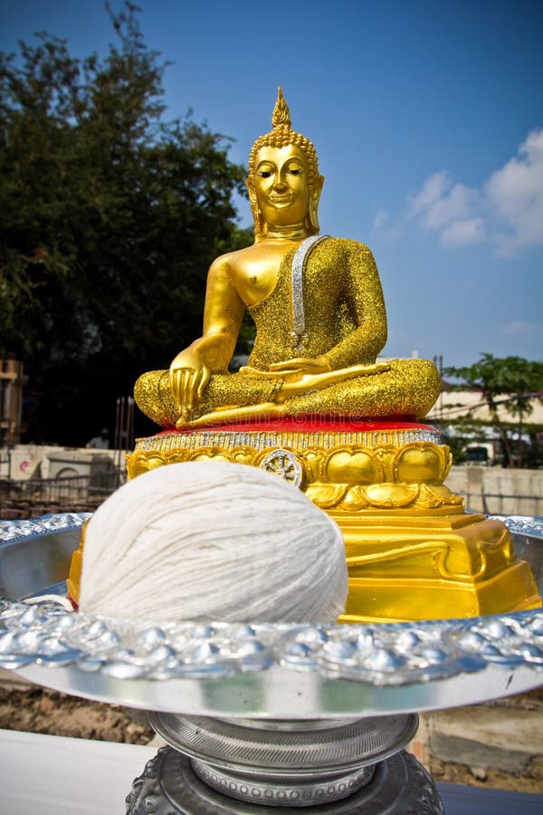 Golden Buddha Statue in a House Construct Ceremony Event Stock Image ...