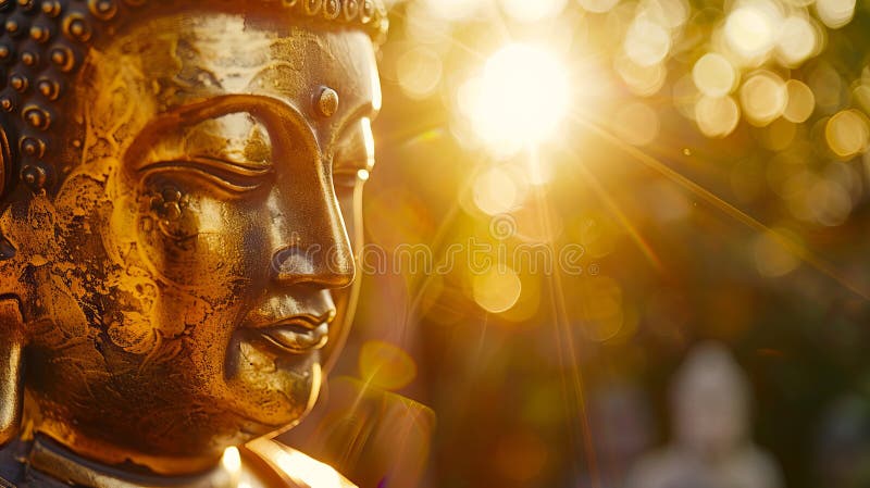 A Golden Buddha Statue with the Sun Shining Behind it Stock Photo ...