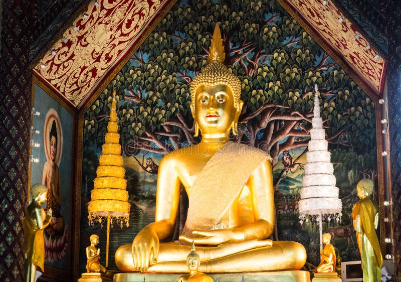 Golden Buddha Statue in Temple Monastery Stock Photo - Image of ...