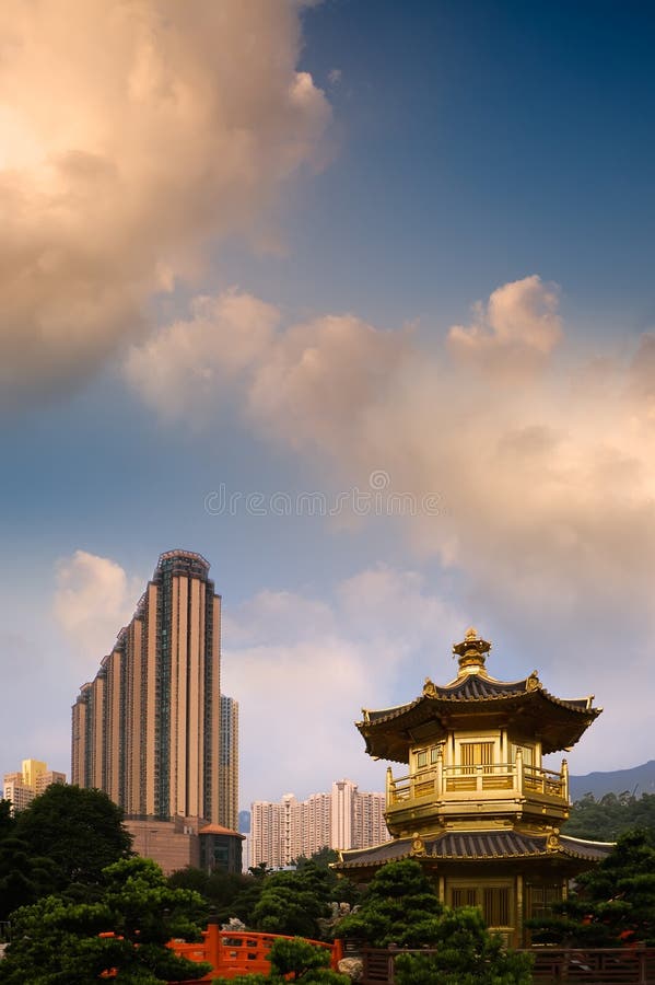 Golden Buddhism Tower with Modern Tall Buildings Stock Photo - Image of ...