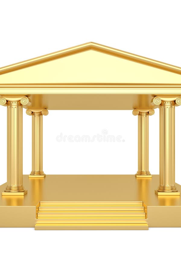 A Golden Building Isolated on White Background 3D Illustration Stock ...