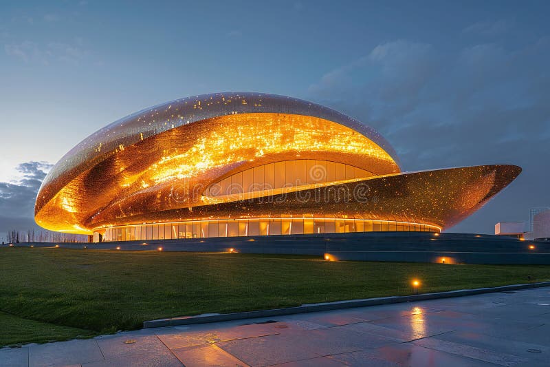 A Golden Building in the Shape of an Orange Dome Illuminated Stock ...