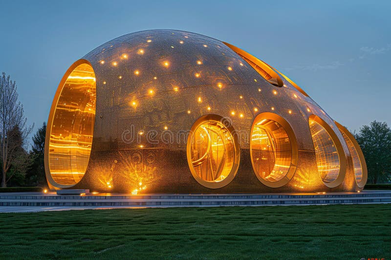 A Golden Building in the Shape of an Orange Dome Illuminated Stock ...
