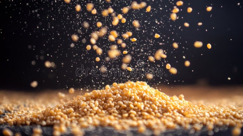 Golden Bulgur Wheat Grains Falling on Dark Background Stock ...
