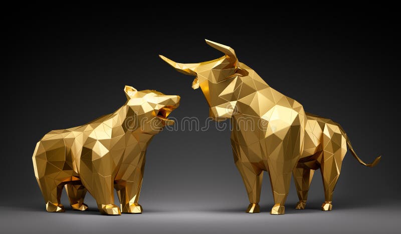 Golden Bull and Bear with Flags of Europe and England - Concept Brexit ...