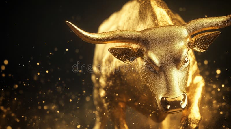 Golden Bull Charging Forward in a Dynamic Display of Strength and Power ...